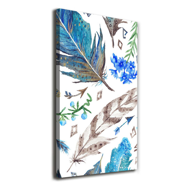 BohoLiving Federn und Blumen - Kunstdrucke auf Leinwand - Wrapped Canvas | Wayfair.de